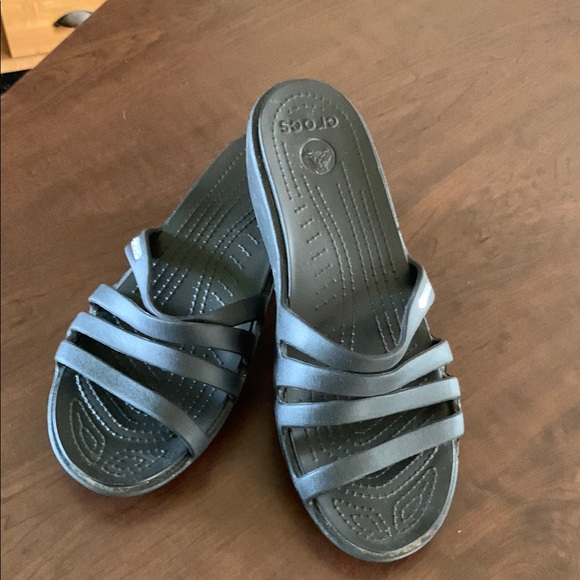 CROCS | Shoes | Crocs Triple Strap Black Slides With Heel Size | Poshmark